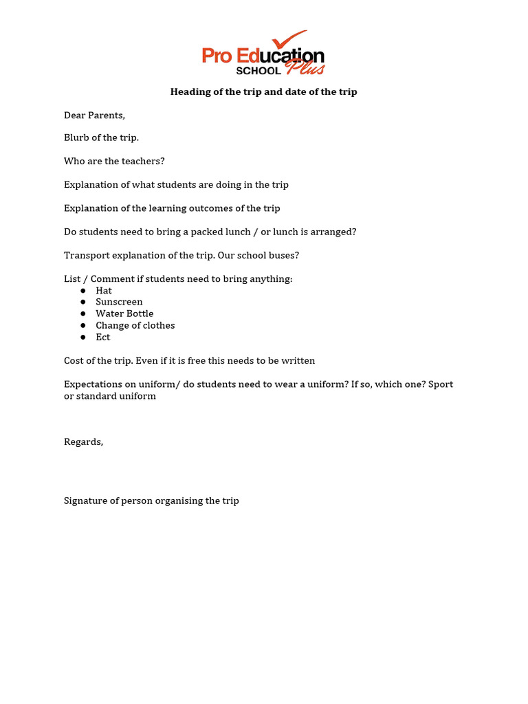 School Trip Consent and Details Form | PDF