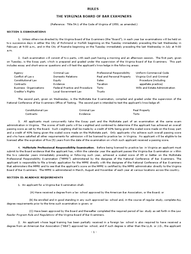 Virginia Bar Exam Rules | PDF | Legal Education | Law School