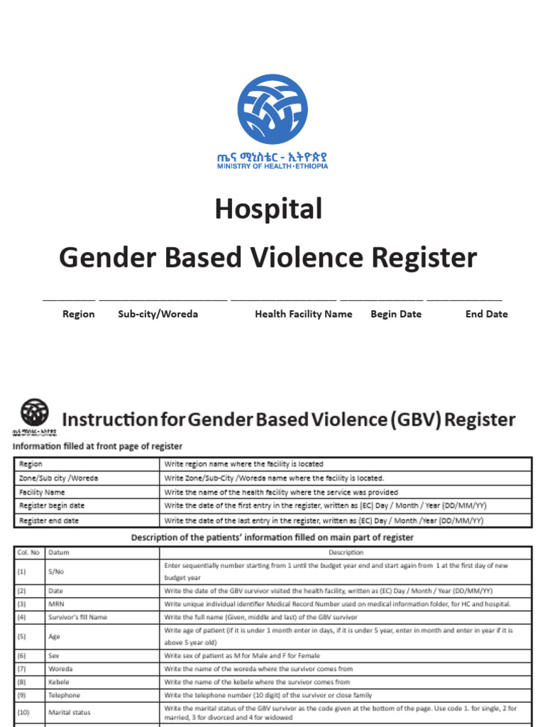Gender-Based Violence Patient Register | PDF | Rape | Human Reproduction