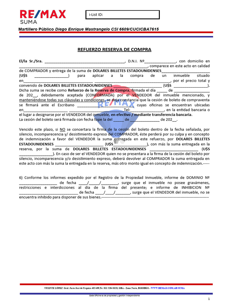 Modelo Refuerzo de Reserva Compra Con Cesion Boleto | PDF