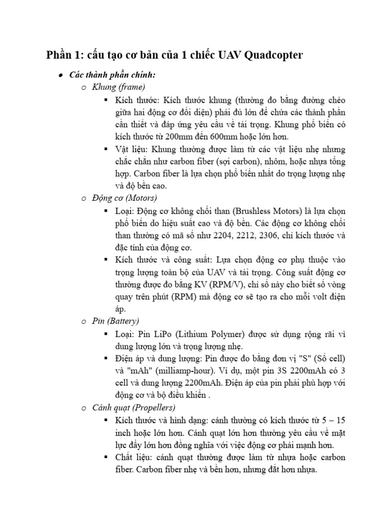 Phần 1: cấu tạo cơ bản của 1 chiếc UAV Quadcopter | PDF