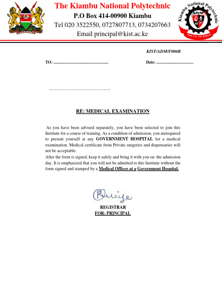 Kinap Medical Examination Form | PDF | Clinical Medicine | Health Care