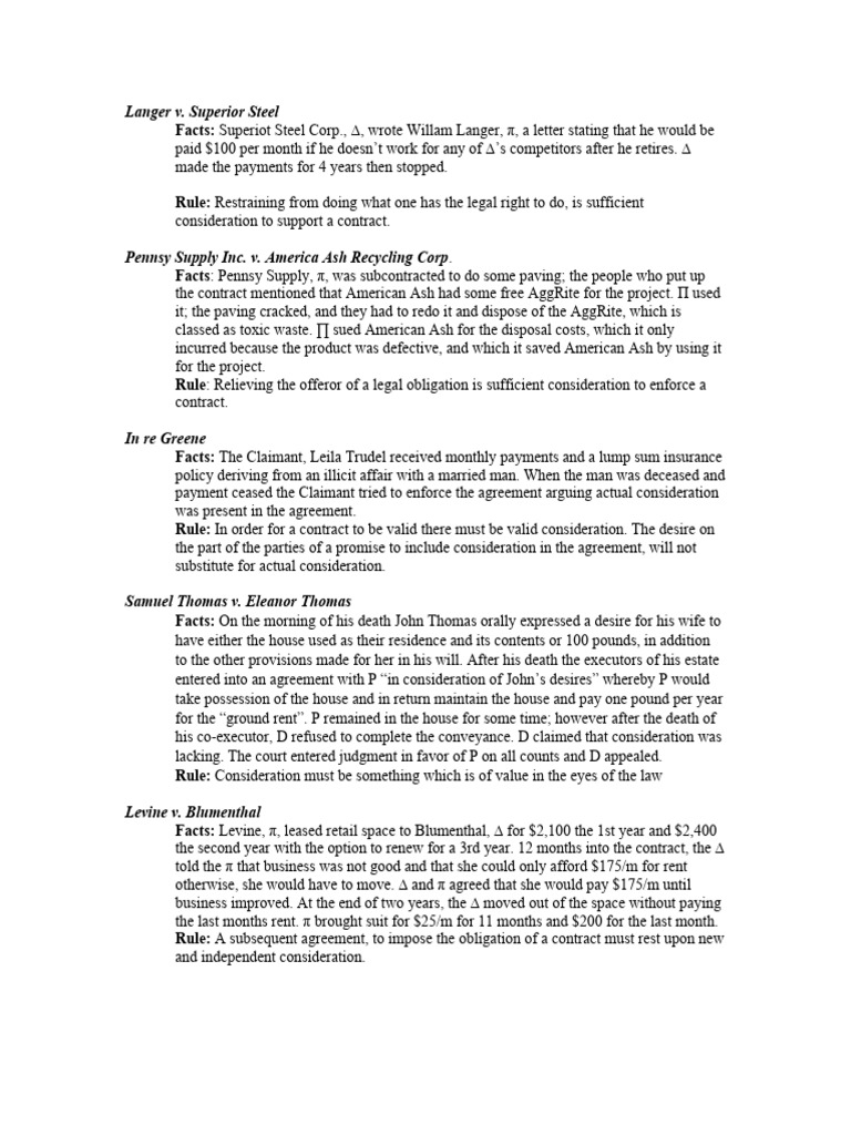 Contracts Cases | PDF | Consideration | Contract Law