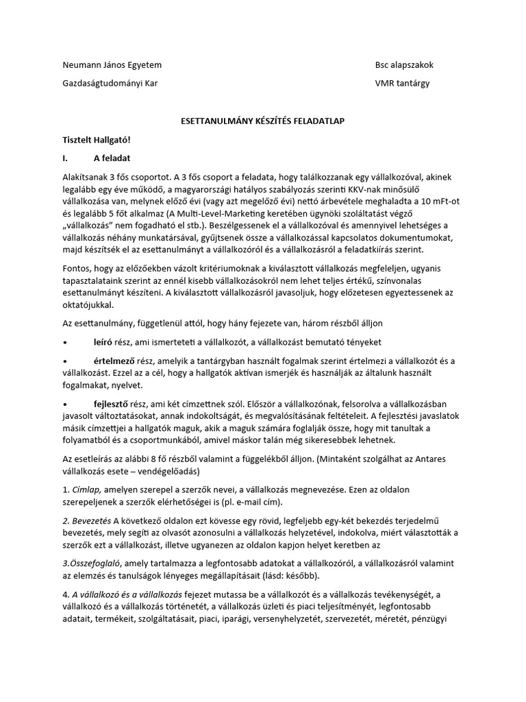 Esettanulmány Készítés Feladatlap | PDF