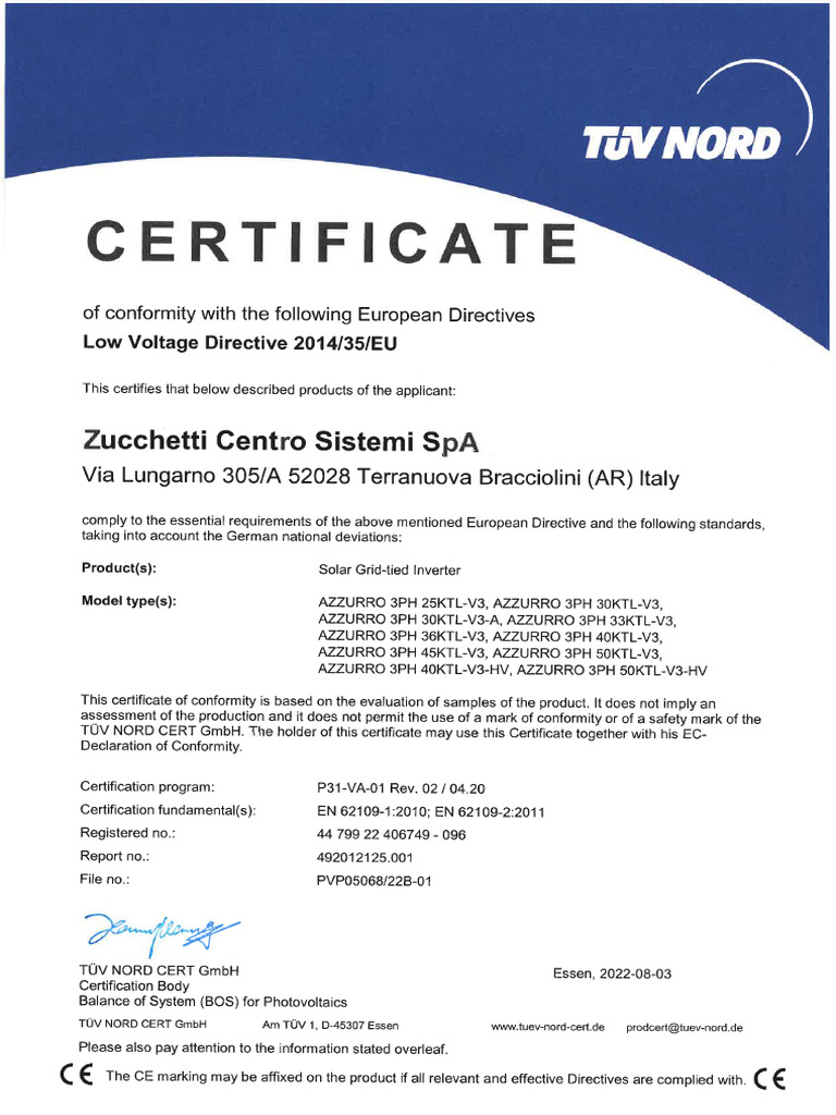 Attestation of Conformity With LVD EN62109 25 50KTL V3 | PDF
