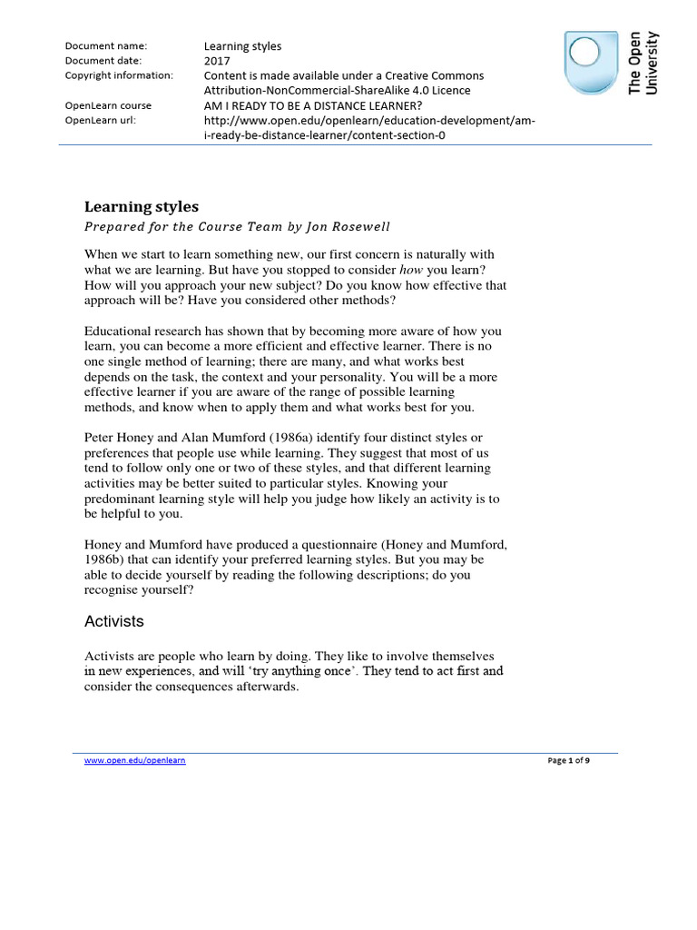 Learning Style | PDF | Learning Styles | Learning