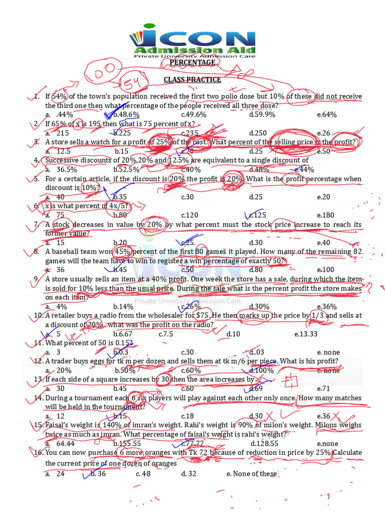 Chapter-5 Percentage Sheet Solved | PDF | Interest | Percentage