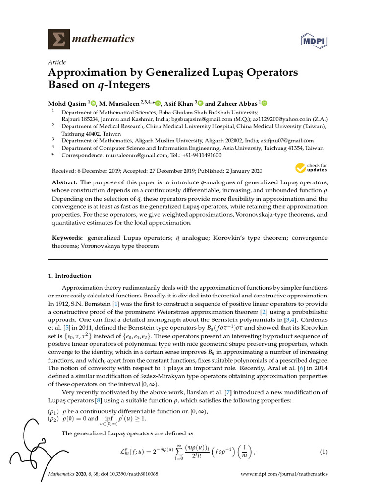 Approximation By Generalized Lupa S Operators Based On Q Integers Pdf