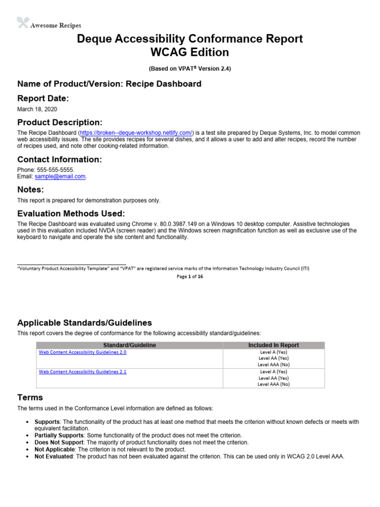 Sample VPAT | PDF | Html | Keyboard Shortcut