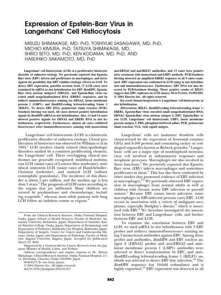 Expresión de VEB en Las Histiocitosis de Celulas de Langerhans | PDF ...