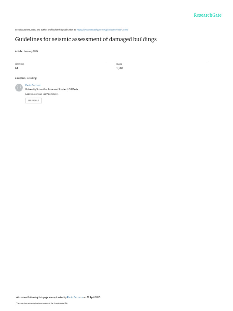 Guidelines For Seismic Assessment of Damaged Build | PDF | Uncertainty ...