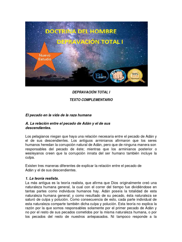 Depravación Total I Texto Complementario | PDF | Pecado | El pecado original