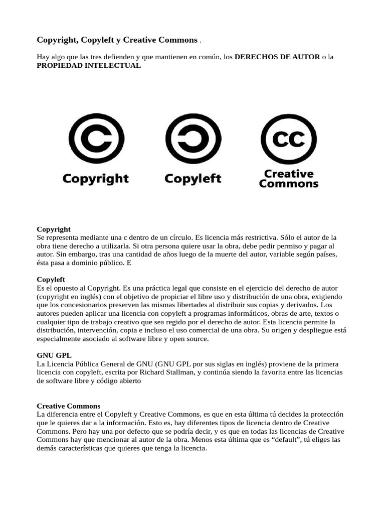 Copyright, Copyleft y Creative Commons - 2019 | PDF | Licencia Creative ...
