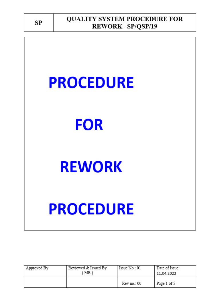QSP-19. Procedure For Rework | PDF | Quality Management System