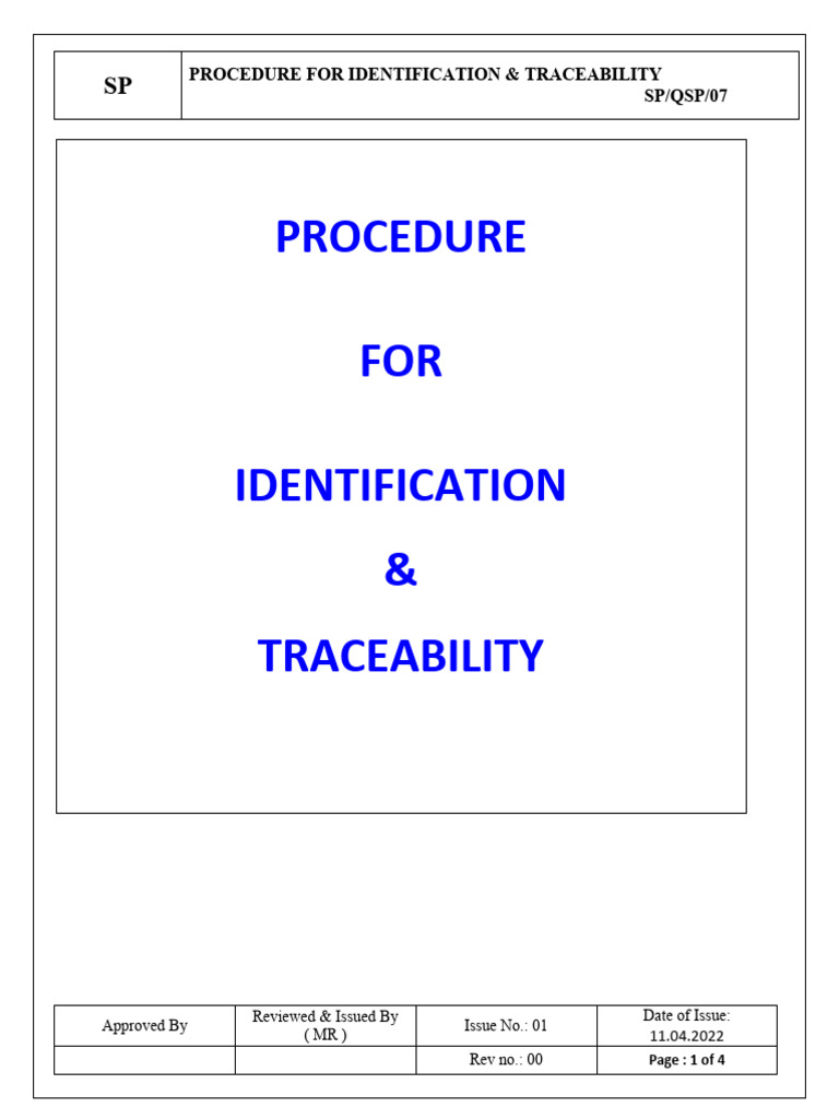 QSP-07. Procedure For Identification & Traceability | PDF | Computing