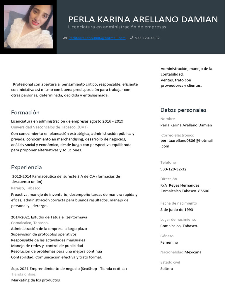 Perla Karina CV | PDF | Iniciativa empresarial | Business