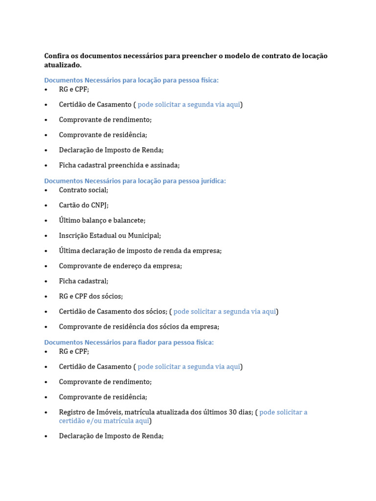 Modelo de Contrato de Locacao Atualizado Lista de Documentos ...