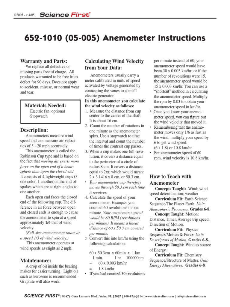 24-0506-05-005-652-1010-anemometer | PDF | Speed | Wind Speed