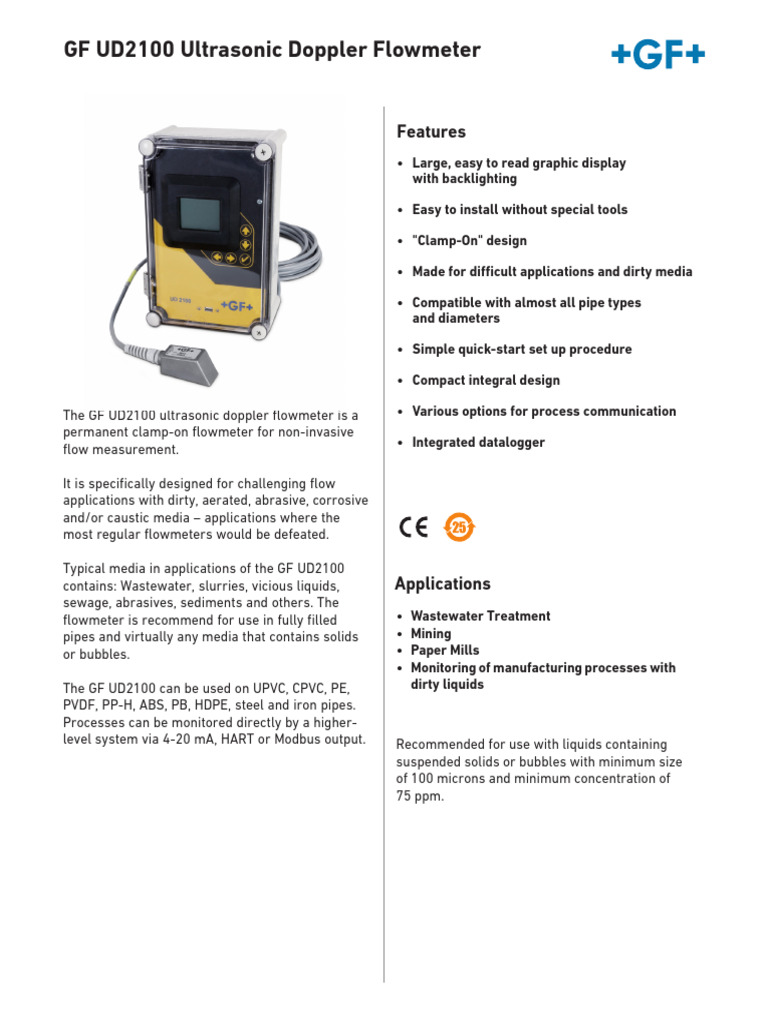 Georg Fischer Ud2100 Doppler Ultrasonic Flowmeter Data Sheet | PDF ...