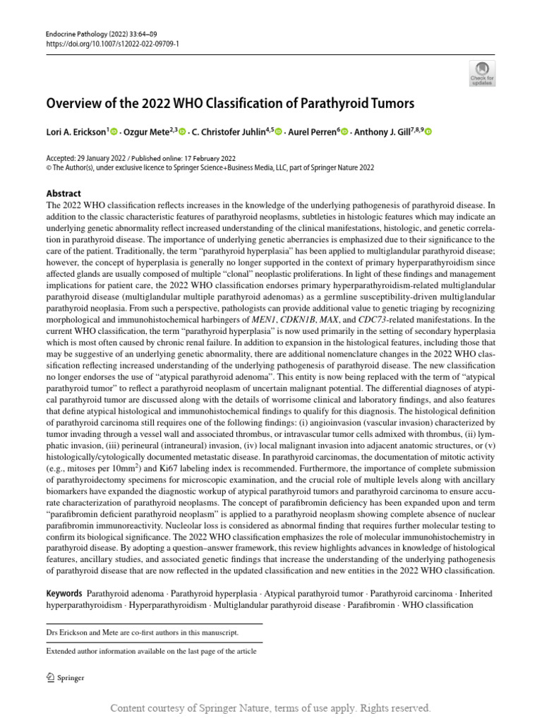 2022 WHO Parathyroid Tumor Classification | PDF | Neoplasms | Carcinoma