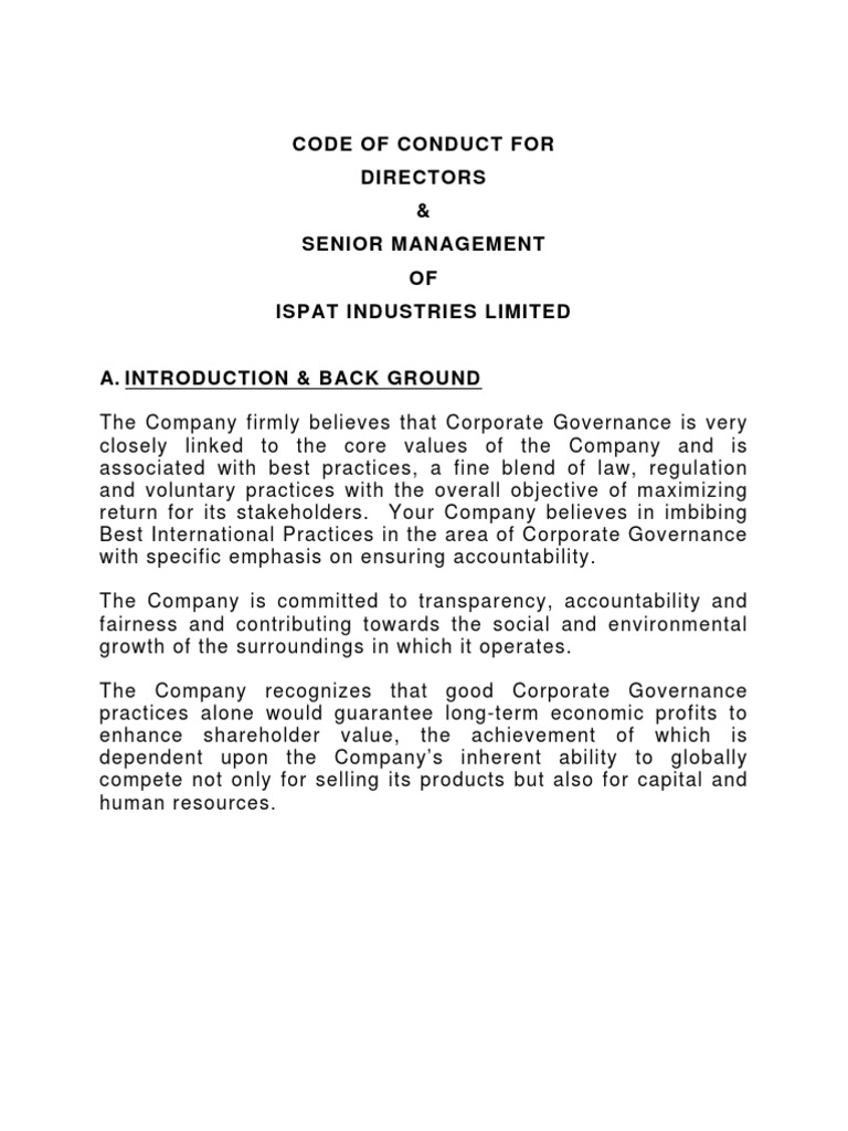 Code of Conduct - IIL | PDF | Board Of Directors | Corporate Governance