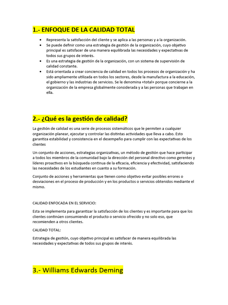ADMINISTRACION Y EL ENFOQUE DE LA CALIDAD TOTAL | PDF | Calidad (comercial) | Sistema de manejo ...