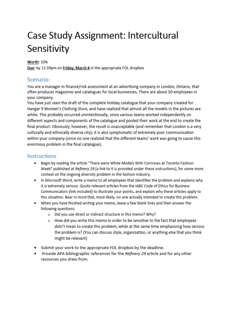 Case Study (Cultural) Assignment Instructions 6019 | PDF | Human ...