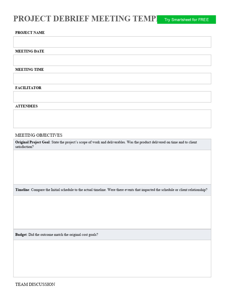Project Debrief Meeting Template | PDF