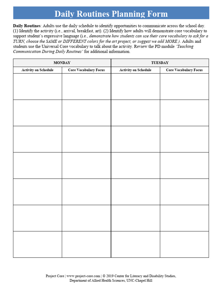 Daily Routines Planning Form 032919 | PDF | Career & Growth | Self ...