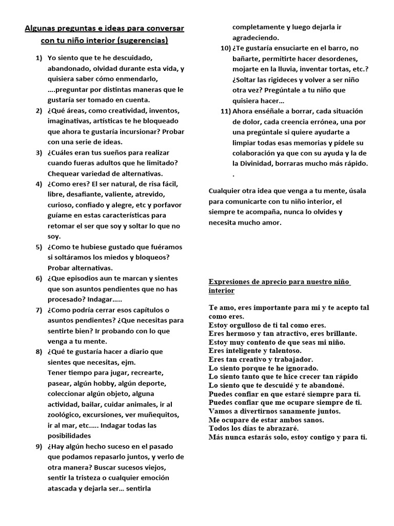 Algunas preguntas a tu niño interior | PDF