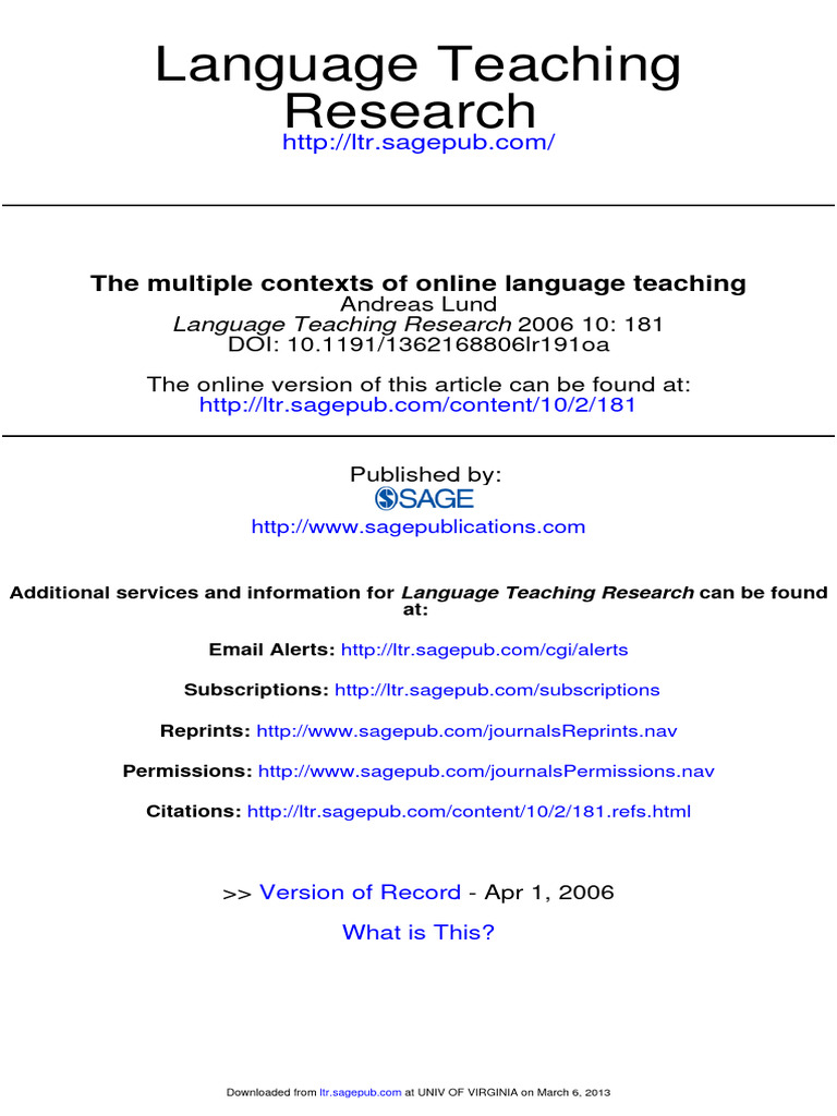 The Multiple Contexts of Online Language Teaching (Language Teaching ...