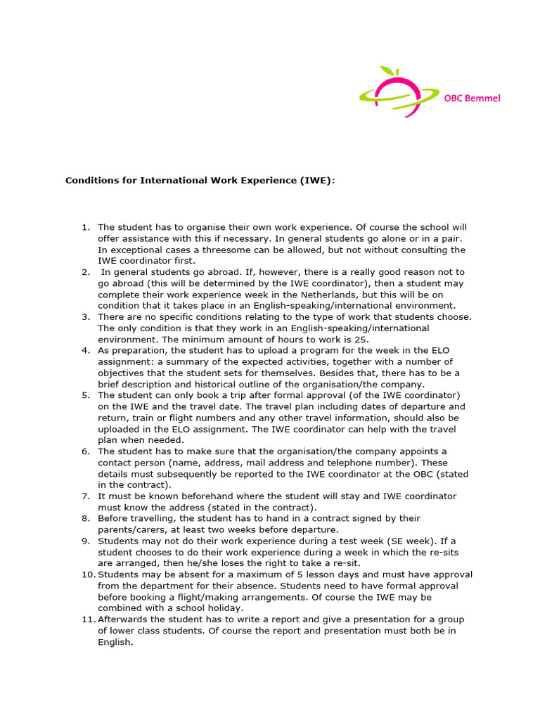 General Conditions International Work Experience | PDF | Business ...