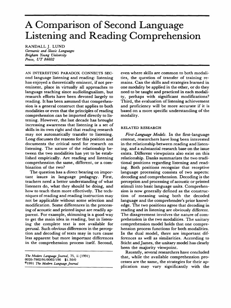 A Comparison of Second Language Listening and Reading Comprehension ...