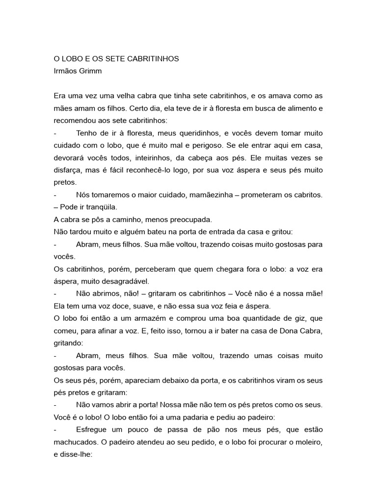 o Lobo e Os Sete Cabritinhos | PDF