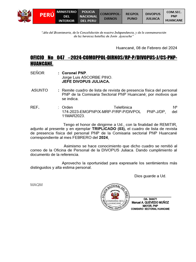 Oficio Remite Lista de Revista 2024 | PDF | América del Sur | Perú