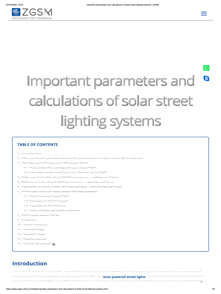Important Parameters and Calculations of Solar Street Lighting Systems ...