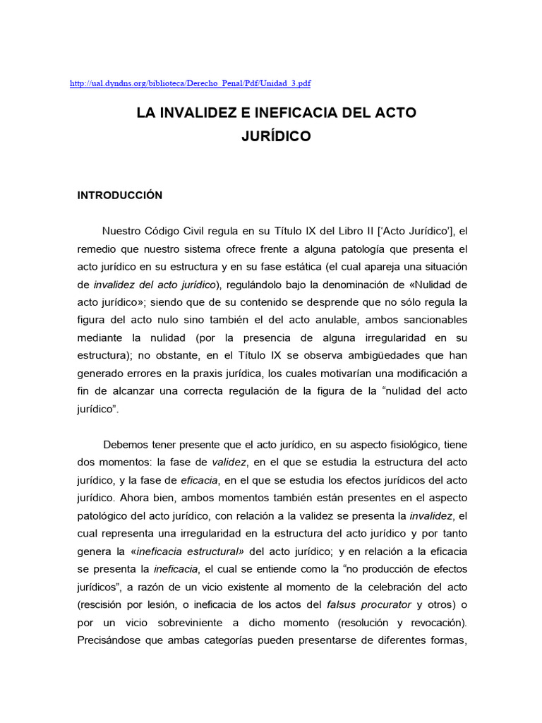 2.1 La invalidez e ineficacia del acto juridico | Descargar gratis PDF | Nulo (ley) | Justicia