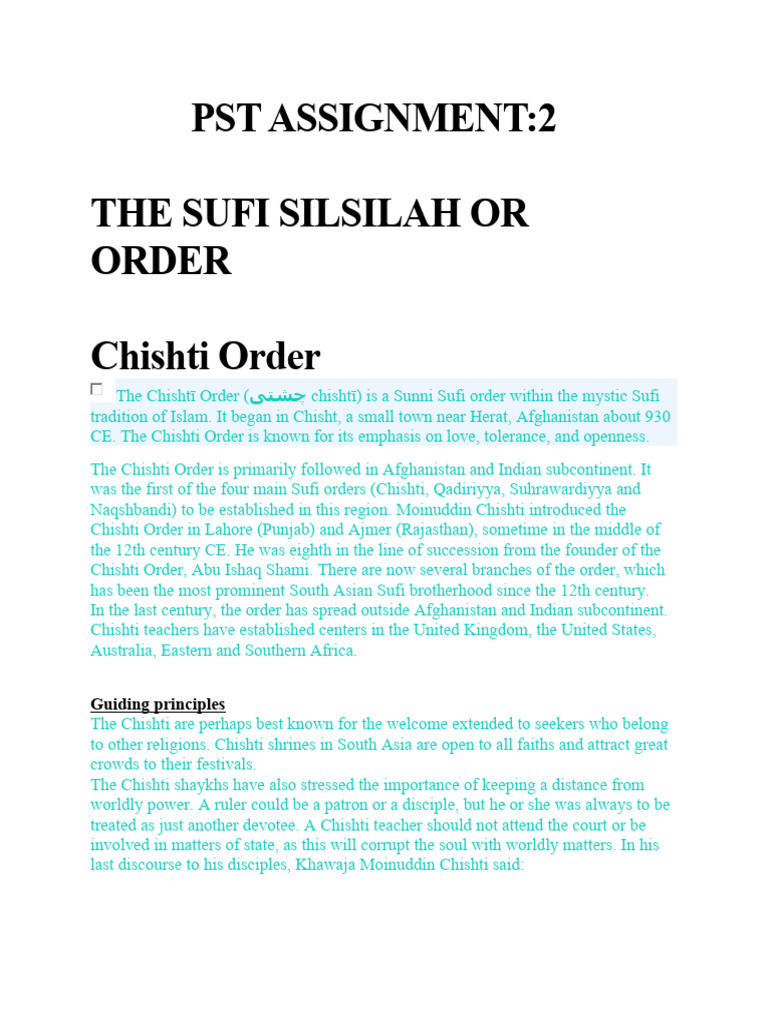The Sufi Silsilah or Order (PST Assignment) | PDF | Islamic Branches | Islamic Mysticism