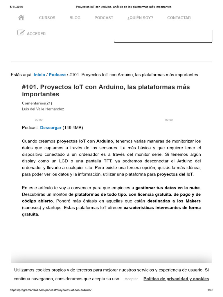 Plataformas IoT para Arduino: Guía Completa | PDF | Internet de las Cosas | Computación en la nube