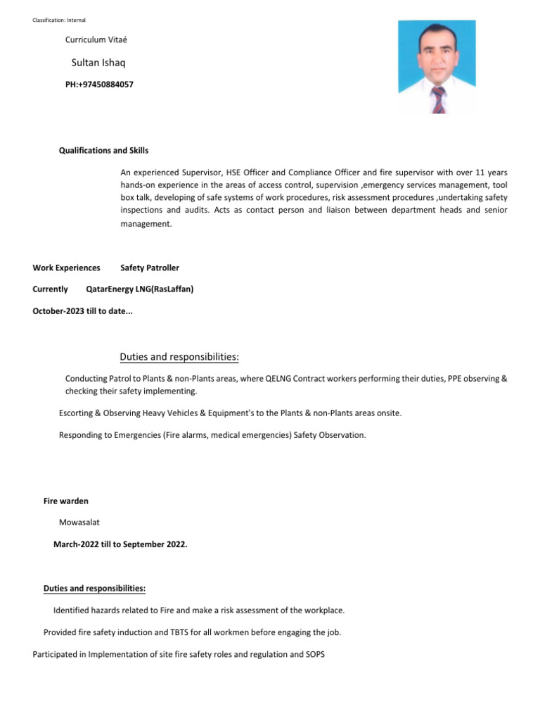 CV Sultan Ishaq 1 | PDF | Occupational Safety And Health | Fire Safety