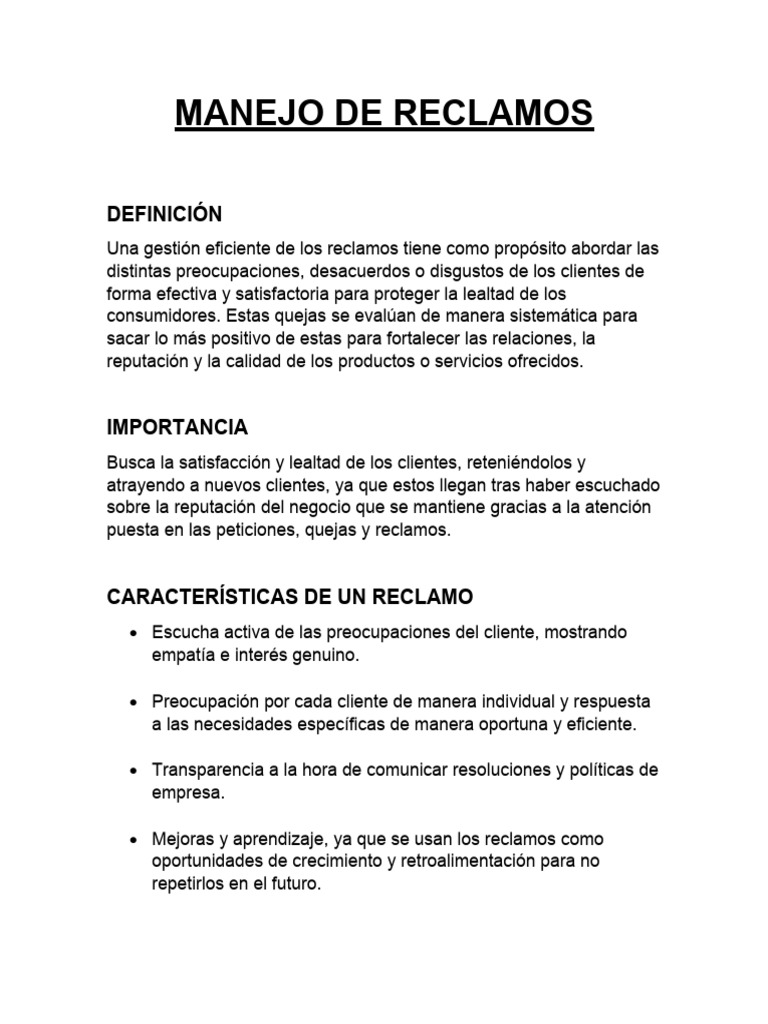 Manejo de Reclamos | PDF | Cliente | Business