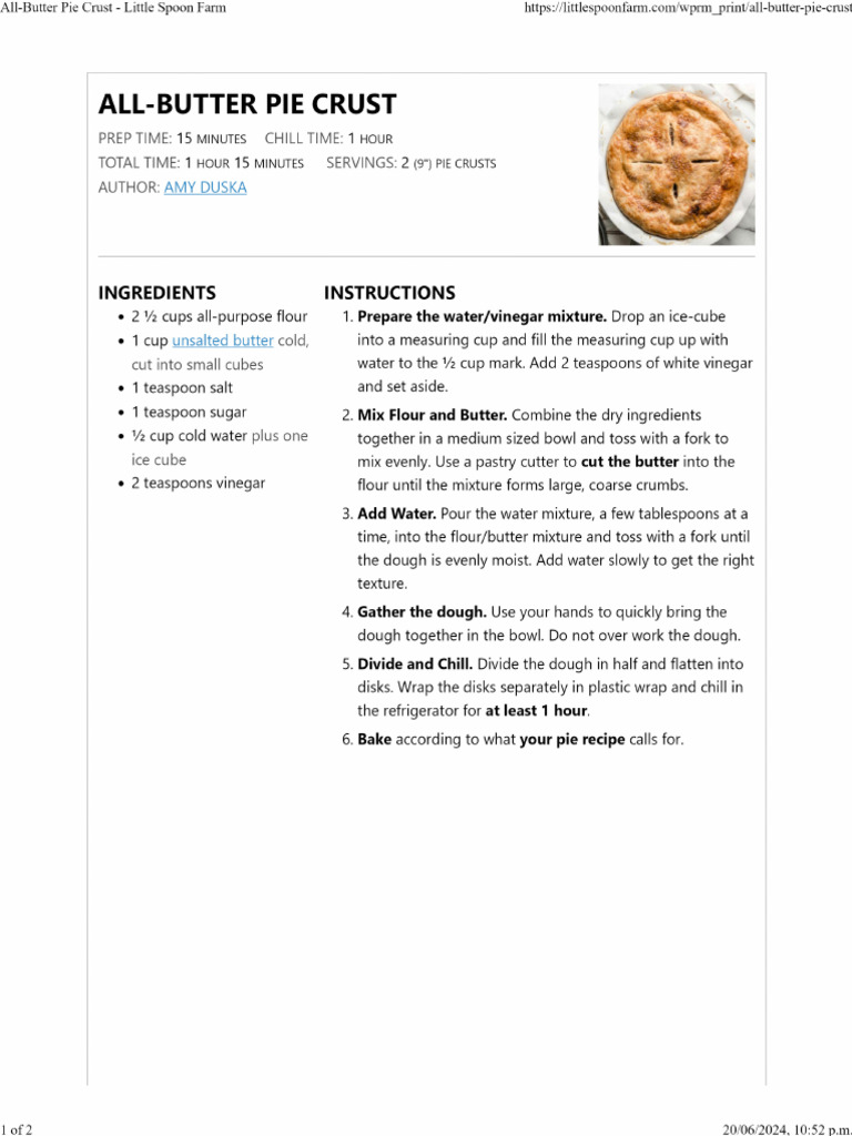 All-Butter Pie Crust - Little Spoon Farm | PDF | Breads | Fat