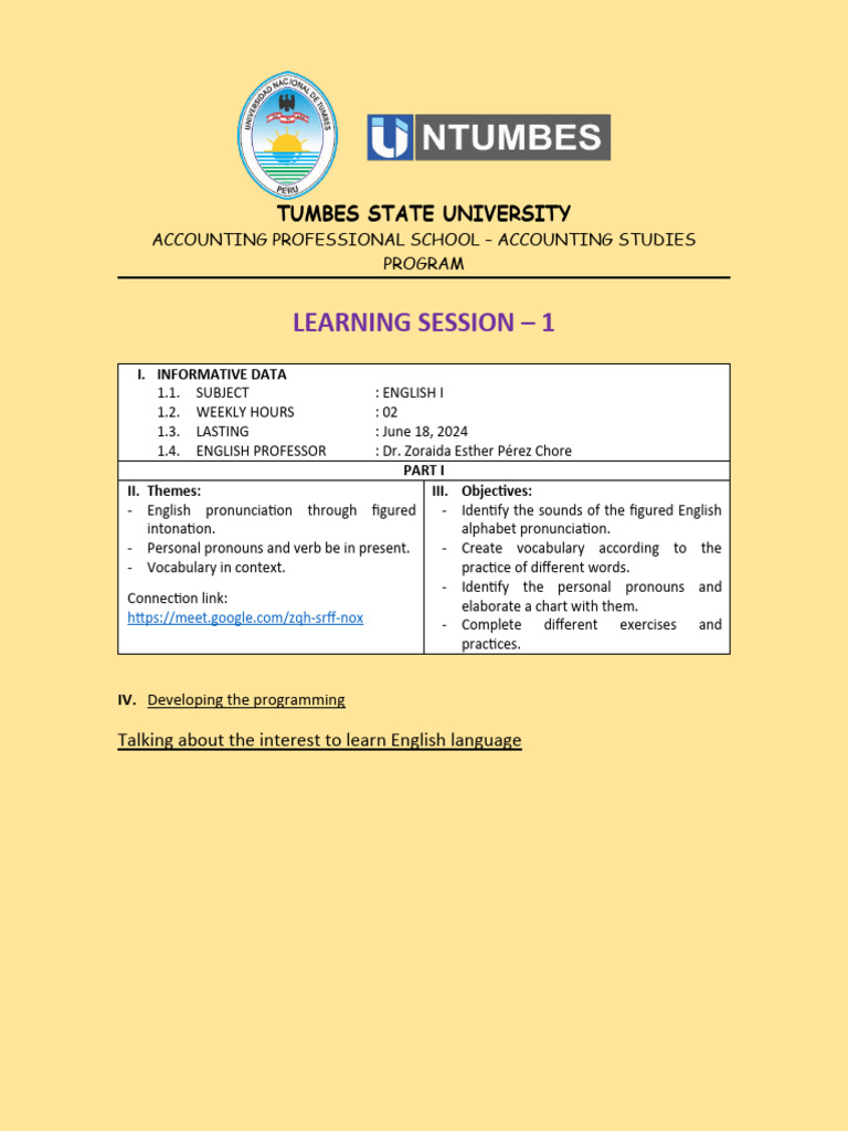 Learning Session 1 Ingles Pdf Plural Noun