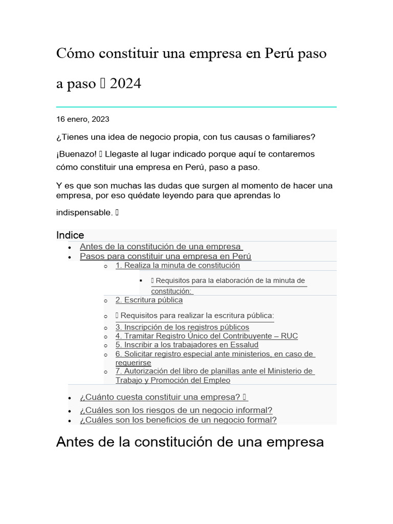 Cómo crear una empresa en Perú 2024 | PDF | Iniciativa empresarial ...