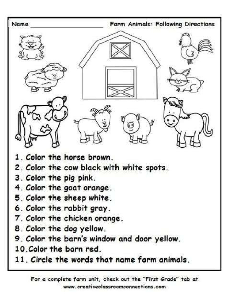 Farm-Animals-Following-Directions-Worksheet-Provides-Practice-With | PDF