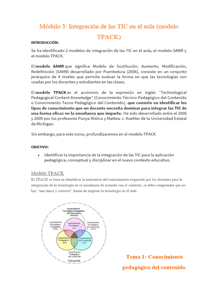Módulo 3 - Integración de Las TIC en El Aula (Modelo TPACK) | PDF | Enseñando | Aprendizaje