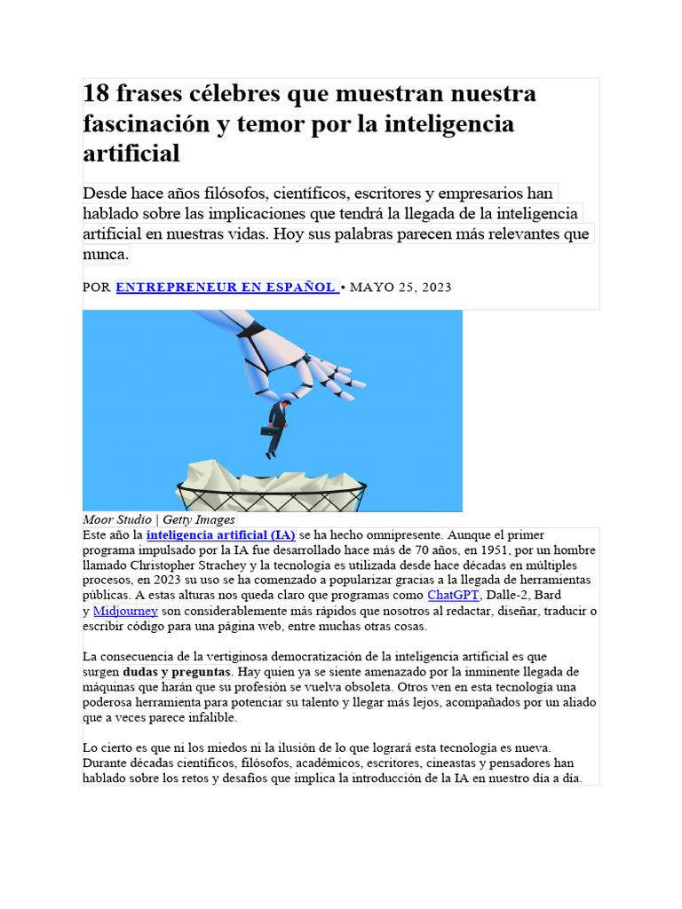 Frases célebres sobre inteligencia artificial | PDF | Inteligencia ...