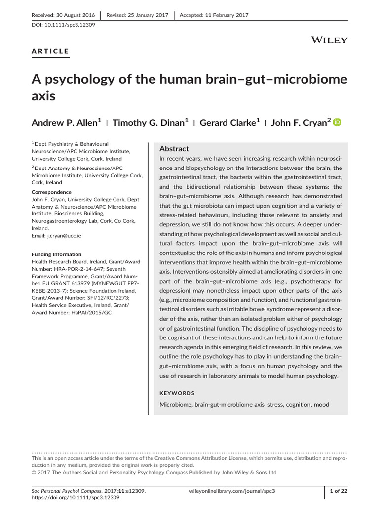 A psychology of the human brain–gut–microbiome axis | PDF | Irritable ...
