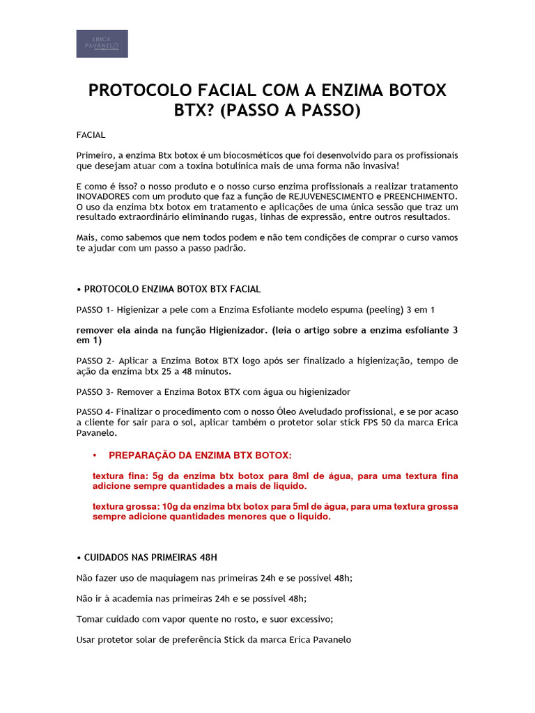 Protocolo Facial Com A Enzima Botox BTX | PDF