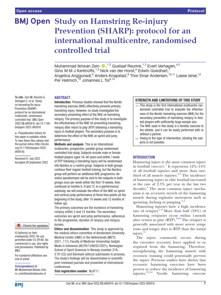 Study On Hamstring Re-Injury Prevention (SHARP) | PDF | Randomized ...